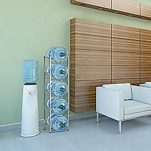 Water Cooler Jug Rack 5 Gallon Water Bottle Storage Shelve 5 Tier Detachable Water Bottle Holder Standing Buckets Dispenser Organizer Heavy Duty Cabby Rack with Anti-slip Rubber,Silver