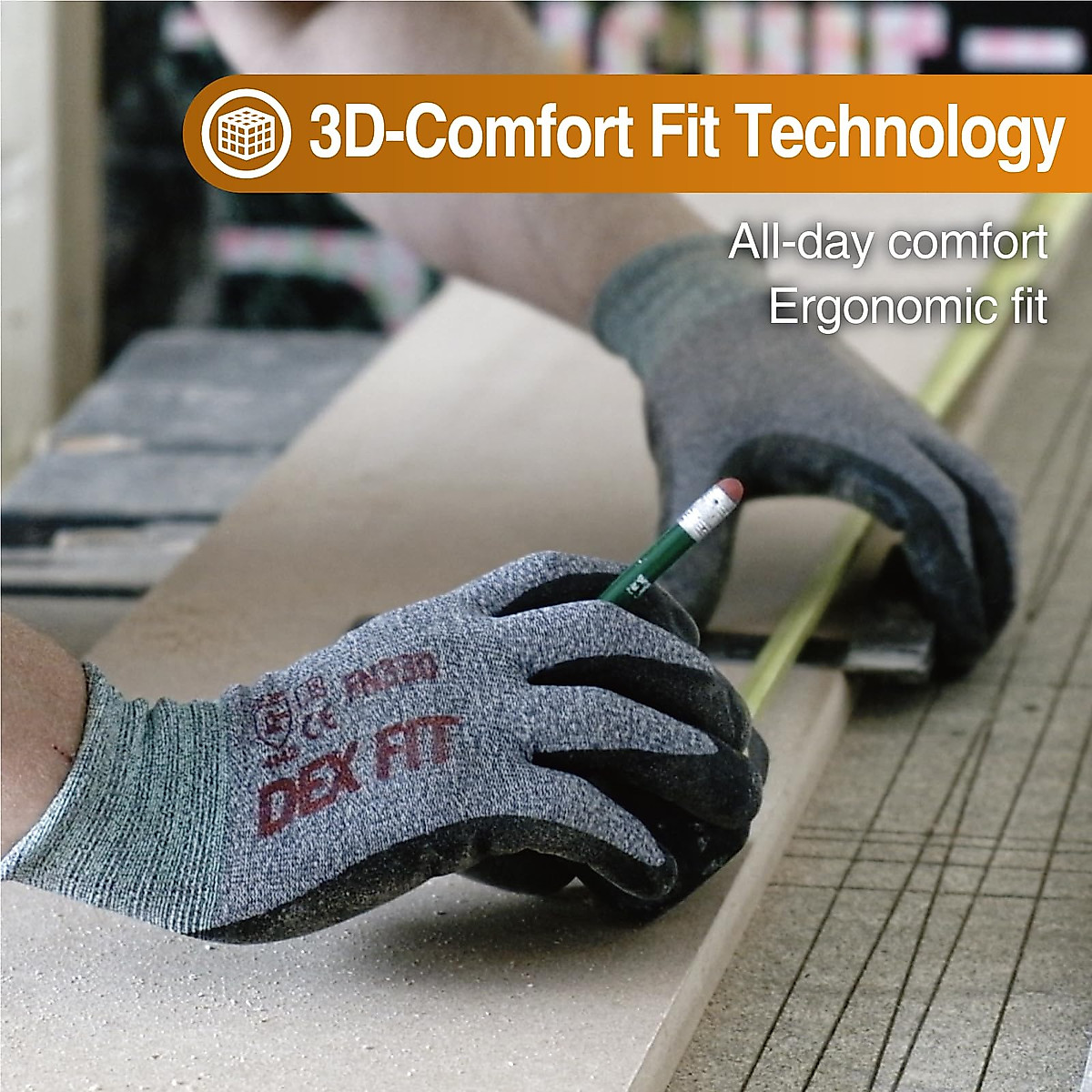 DEX FIT Nitrile Coated Work Gloves FN330-3D-Comfort Stretchy Fit, Firm Grip, Thin & Lightweight, Touchscreen Fingers, Protective & Durable, Breathable, Machine Washable; Grey M (8) 12 Pairs