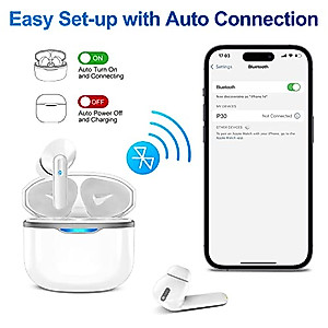 kurdene P30 Upgraded Wireless Earbuds Bluetooth 5.3 Immersive Deep Bass Hi-Fi Stereo Sound Built-in Mic with Environmental Noise Canceling Lightweight Earphones for iOS, Android, Workout