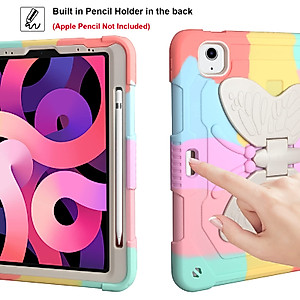 for iPad Air Case 5th/4th Gen 10.9 Butterfly Kickstand Pencil Holder, iPad Pro 11 Cases 3rd 2nd (2021/2020/2018) 2 in 1 Heavy Duty Rugged Cover Kids Girls for iPad Air 4th/5th（2022）/iPad Pro 11-Pink