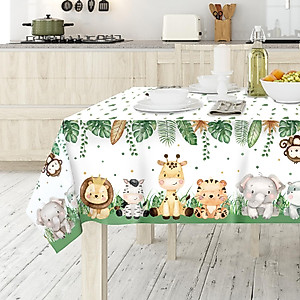 Lopeastar 3Pieces Jungle Safari Tablecloths Animal Print Table Cover, Sage Green Baby Shower Decorations Zoo Birthday Party Supplies for Boys Kids Plastic Table Cloth 108×54 Inch