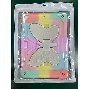 HOGENL for iPad 9th 8th 7th Generation Case for Kids Girl with Pencil Holder, for iPad 10.2 Case with Butterfly Stand Shoulder Strap Shockproof Protective Cover, Multicolor