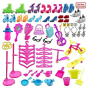 EuTengHao 89Pcs Doll Clothes and Accessories for 11.5 Inch Girl Dolls Set Include 10 Different Party Grown Outfits for Girl Doll, 77 Doll Accessories,1 Handmade Wedding Doll Dress and 1 Mermaid Dress