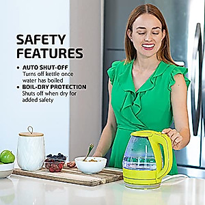 OVENTE Glass Electric Kettle Hot Water Boiler 1.5 Liter Borosilicate Glass Fast Boiling Countertop Heater - BPA Free Auto Shut Off Instant Water Heater Kettle for Coffee & Tea Maker - Green KG83G
