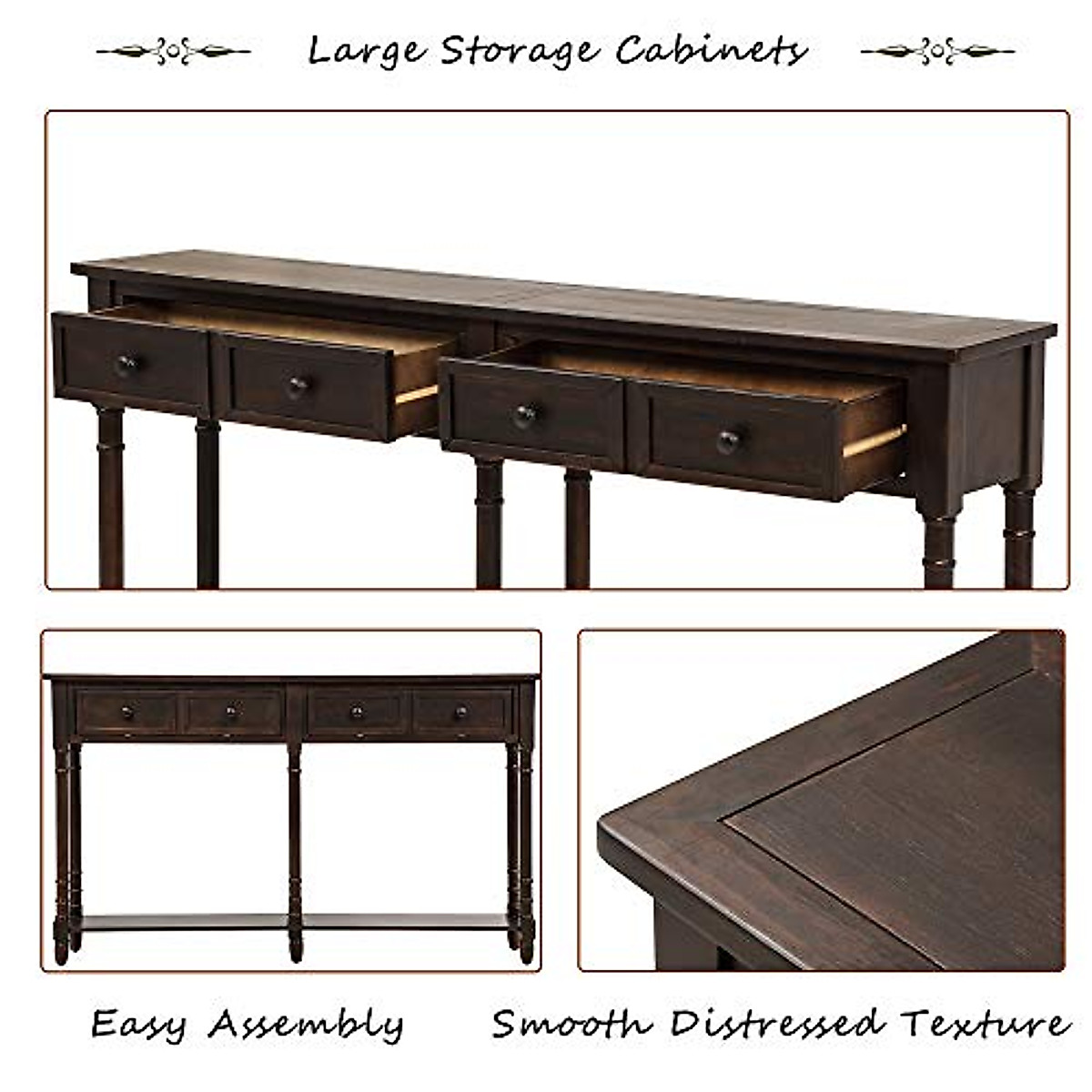 Merax Retro Console Table Sofa Table for Entryway with Drawers and Shelf Living Room Table (Espresso)