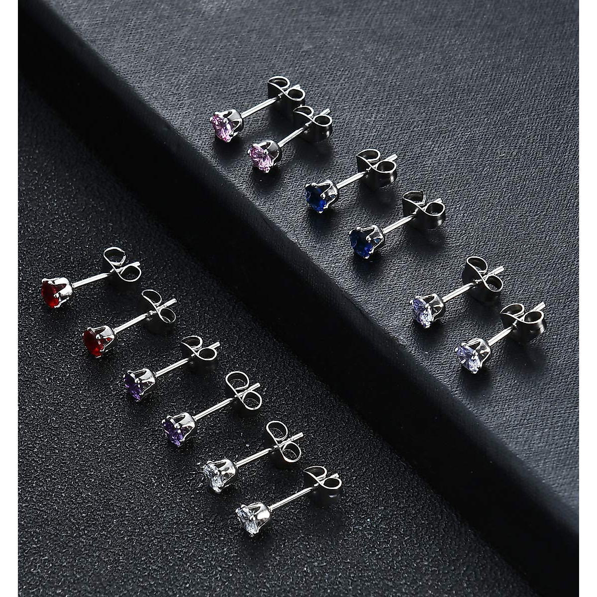 Tornito 20G 18 Pairs Stainless Steel Multicolor CZ Stud Earrings Set Piercing Cartilage Helix Earrings Set Screwback for Women 3MM-5MM