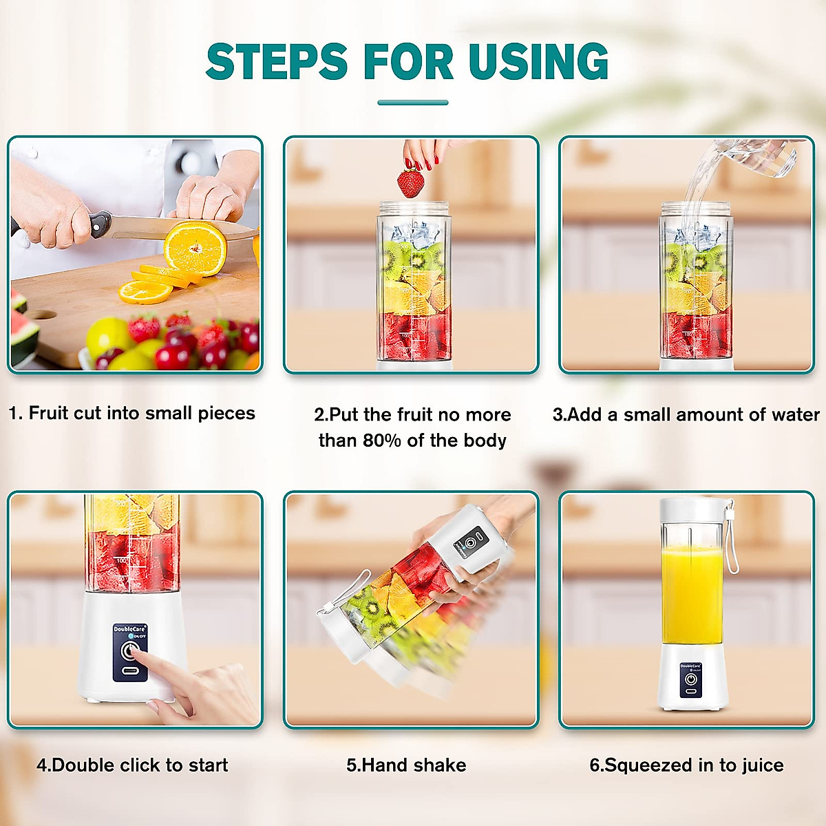 Portable Blender for Shakes and smoothies with Scale, 4000mAh Personal Electric Blender 15.2 oz,150w 6-Blades Blender Bottles, USB Rechargeable Mini Fruit Juicer for Travel, Office, Outdoors