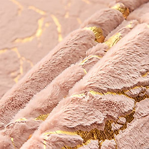 Aimuan Pink Rug Soft Gold Marble Metallic Glitter Area Rug Nursery for Princess Prince Modern Faux Rabbit Fur Mat Fluffy Plush Velvet Home Carpet Throw Rug Non-Skid Dots Backing (Pink, 5×8ft)