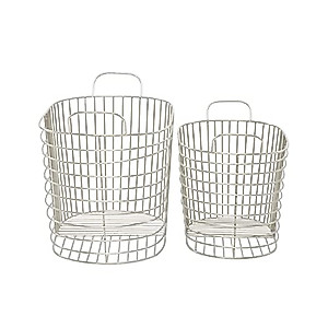 CosmoLiving by Cosmopolitan Contemporary Metal Round Storage Basket, Set of 2 14", 12"H, Silver