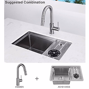 AguaStella AS1514XSS Bar Sink with Glass Rinser Stainless Steel Undermount Prep Kitchen Sink 23-1/4 x 14 Inches Single Bowl