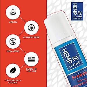 HEMP LIVING Freeze Nano Hemp Extract Roll On, Cold Therapy, Roll On for Muscles and Joint Strain, 3 oz Roll on Bottle (750 mg)