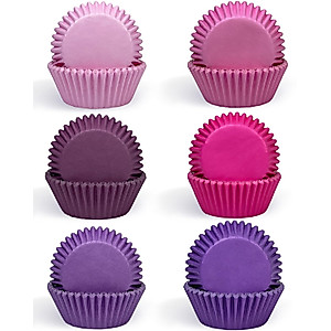 qiqee Mini 300-Count Cupcake Liners Cupcake Cups Food Grade 6 Solid Pink Purple Colors Cupcake Papers Baking Cups Cupcake Wrappers (Mini Size)