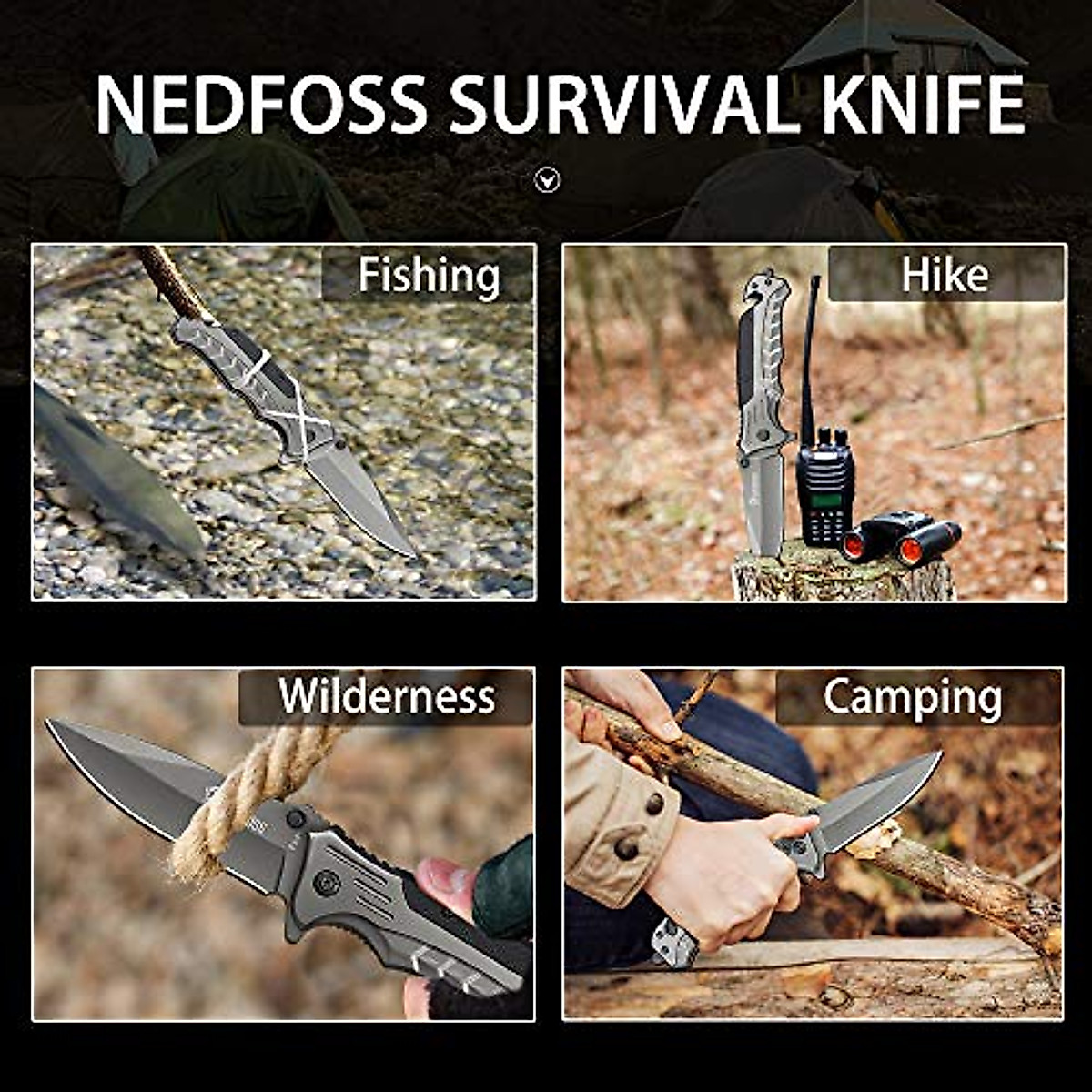NedFoss Knifes Pocket Knives for Men, Folding Pocket Knife with Glass Breaker, Seatbelt Cutter, G10 Handle, Thumb Stud for Emergency Rescue, Household, Workshop (FA46)