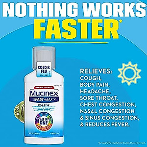 Mucinex Fast-Max Cold & Flu All-in-One Maximum Strength Liquid, 6 fl. oz. (Packaging May Vary)