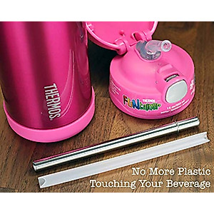 Extra Short 5" Safer Stainless Steel Straws for 12oz Thermos Funtainer, Cocktails, Small Glasses or Cups (4 Pack + Cleaning Brush)