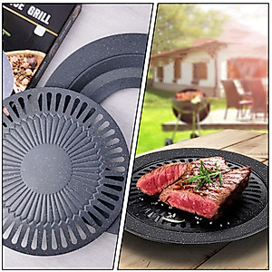 Cabilock Portable Stove Korean Grill Pan Cast Iron Non Stick Indoor Grill Stovetop Plate Round Barbecue Pan Korean Style BBQ Plate Table BBQ Korean BBQ Grill Pan Cheesecake Pan