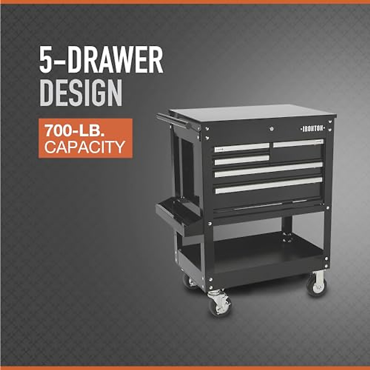 Ironton 30in. 5-Drawer Mechanic's Tool Cart - 33-7/8in.L x 17-5/8in.W x 39-1/8in.H, 700-Lb. Capacity