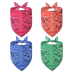 KOOLTAIL Dog Bandanas 4 Pack - Spring Summer Washable Pet Scarf Bibs Kerchief, Dog Apparel & Accessories for Girl Boy Small Medium Large Dogs Puppy Paisley Pattern