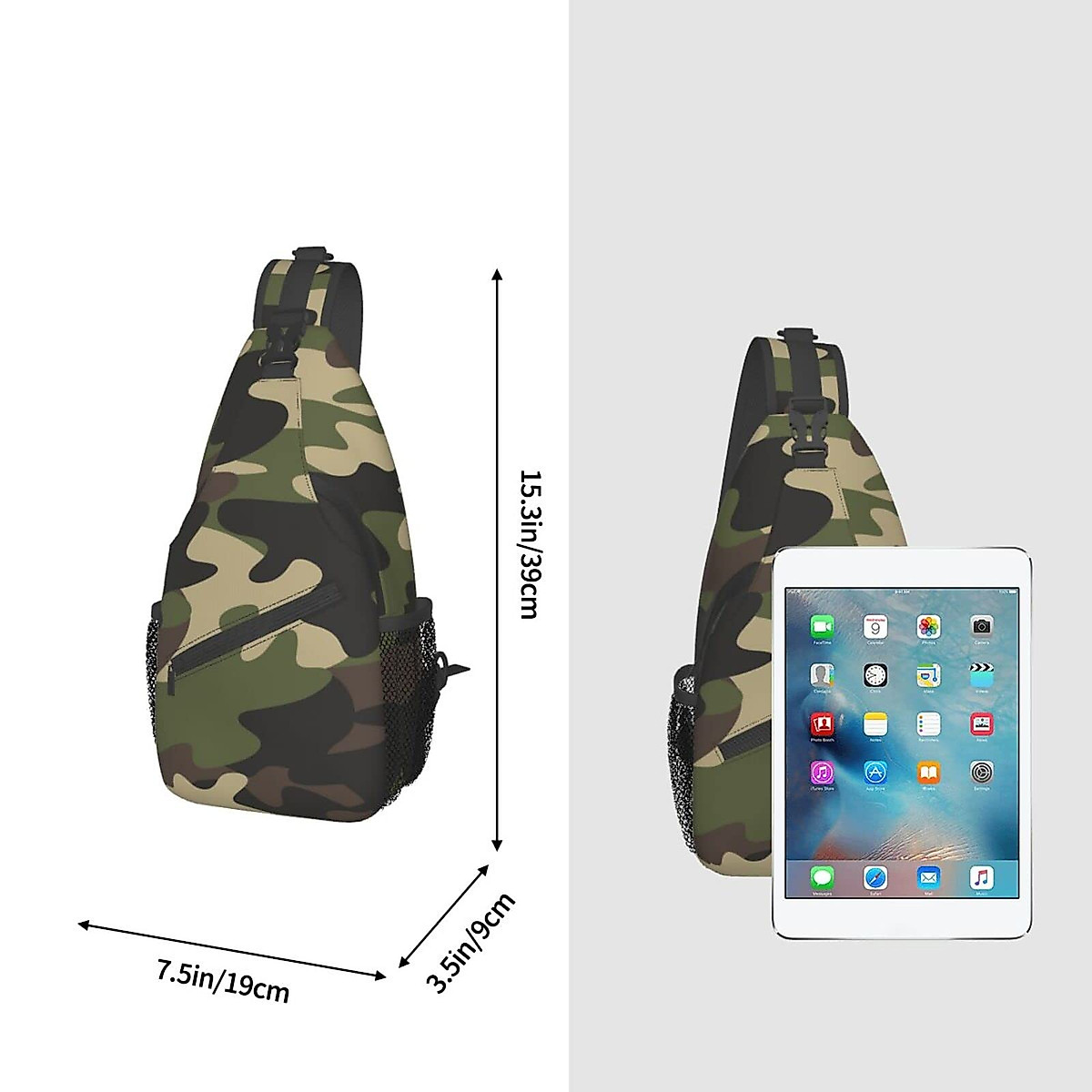 Camouflage Chest Sling Bag Seamless Green And Brown Colors Camo Pattern Military Background Crossbody Shoulder Backpack Lightweight Travel Hiking Casual Daypack for Men Women Outdoors Biking Climbing