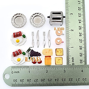 iLAND Miniature Dollhouse Accessories of Dollhouse Kitchen, Miniature Food (Lover Breakfast 16pcs A)