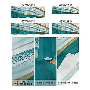 Abstract Curtain Valance for Window,Kitchen Rod Pocket Short Curtains Panel Turquoise White Gold Marble Texture Windows Treatment Drapes for Bathroom Living Room Decor 42x12In Stone Fluid Art