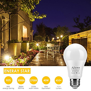 Ajuns Dusk to Dawn LED Light Bulb, Sensor Light Bulb 5W E26 Automatic On/Off Light, Porch Garage Courtyard Balcony Lighting Bulb 2700K Warm White 2Packs