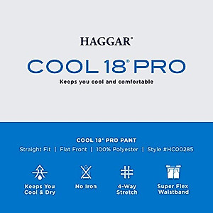 Haggar Men's Cool 18 Pro Straight Fit Flat Front Casual Pant, Black, 36W x 34L