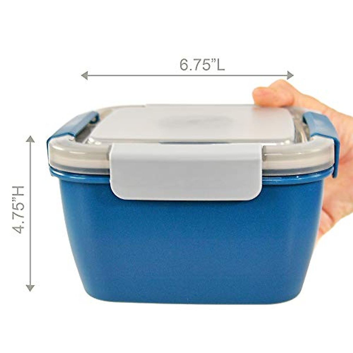 Home-X Section Lunch Box, Lunch Containers for Kids and Adults, Multi-Compartment Food Box, Salad Dressing Container, Spork, 6 ¾" L x 6 ¾" W x 4 ¾" H, Blue
