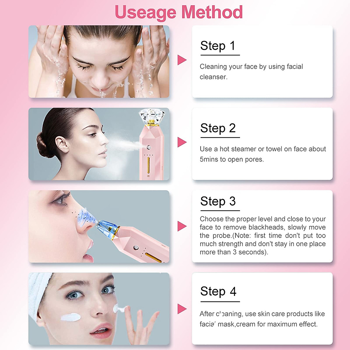 Blackhead Remover Pore Vacuum,Facial Sprayer Oxygen Hydrating,2 in 1 Multifunction Derma Blemish Removal Cleanser, Face Steamer Whitehead Acne Remover, Deeply Spots Cleaner Suction (Pink)