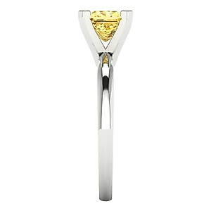 Clara Pucci 1.0 ct Princess Cut Solitaire Canary Yellow Simulated Diamond Bridal Designer Anniversary Engagement Ring Real 14k White Gold