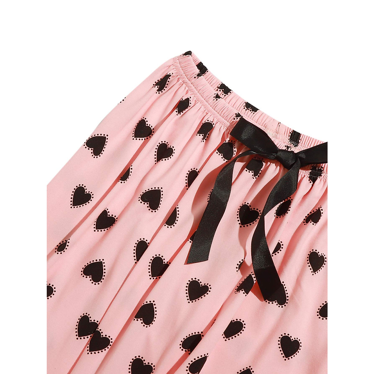 Verdusa Women's Lace Trim Heart Print Cami Top and Pants Loungewear Pajama Set Pink S