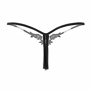 Taswuw Women?s Sexy Panties, Lace Thongs G-String with Pearls, Lingerie for Women for Sex, Panties Low Waist Thongs Underwear (Black, One Size) 1