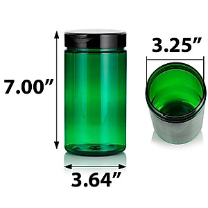 JUVITUS 32 oz Green Plastic PET Refillable Jar (BPA Free) with Black Flip Top Cap (4 pack)