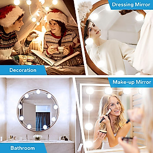 LED Vanity Lights for Mirror, Vanity Lights Stick on with 10 Dimmable Bulbs, 3000K 4000K 6500K & 10 Level Brightness Adjustable, USB Cable, Hollywood Mirror Lights for Makeup Dressing Room Bathroom