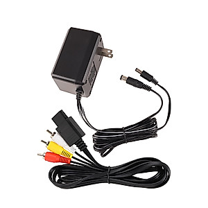 SNES Power Supply and AV Cable, AC Power Cord and Audio Video RCA AV Cable Compatible with Super Nintendo, SNES Power Adapter & AV Cord Bundle Set