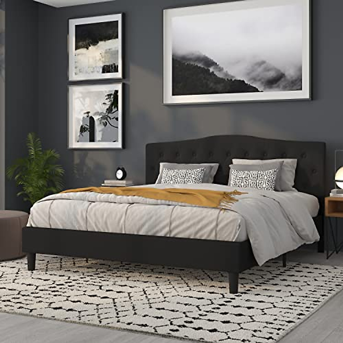 BizChair Tufted Upholstered King Size Headboard in Black Fabric