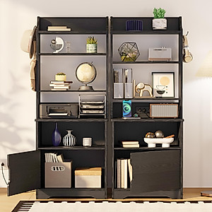 LIKIMIO Nightstand, 55" Tall End Side Table with Charging Station and Storage Cabinet, Small Bookshelf, for Living Room Office Bedroom, Vintage Black