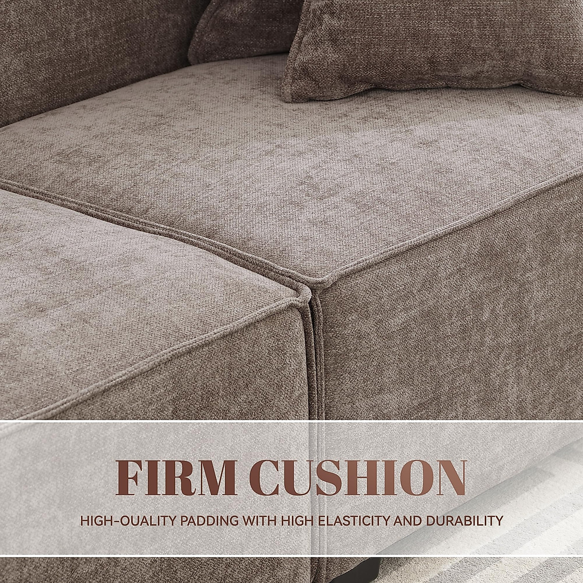 WILLOVE 89.3'' Modern Sofa Couches for Living Room, 3 Seater Cloud Couch with Deep Seat, Comfy Couch with Extra Wide Armrests & 4 Throw Pillows, Chenille Oversized Sofas for Office, Apartment, Brown