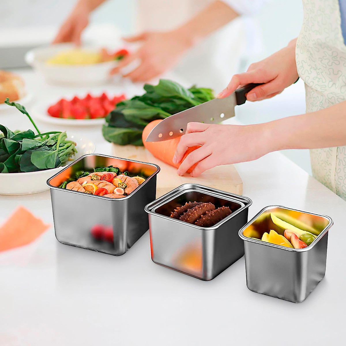 Stainless Steel Food Storage Containers with Lid, Food Lunch Box Containers Leak-proof Light Easy Set with Air Vent Snack Boxes Airtight Lunch Containers (65oz)