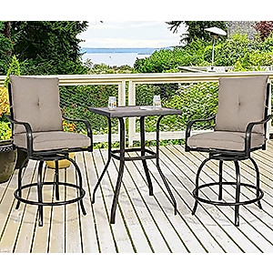 Rimba Patio Swivel Bar Stools Outdoor Bar Height Bistro Dining Chairs All-Weather Patio Metal Furniture Set with Armrest and Cushions, Set of 6