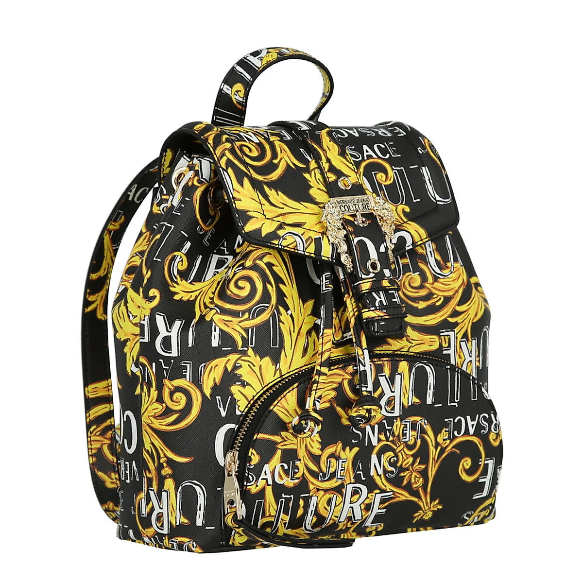 Versace Jeans COUTURE WOMEN'S BLACK BACKPACK WITH BAROQUE LOGO PRINT AND ICONIC BUCKLE 74VA4BF8ZS597