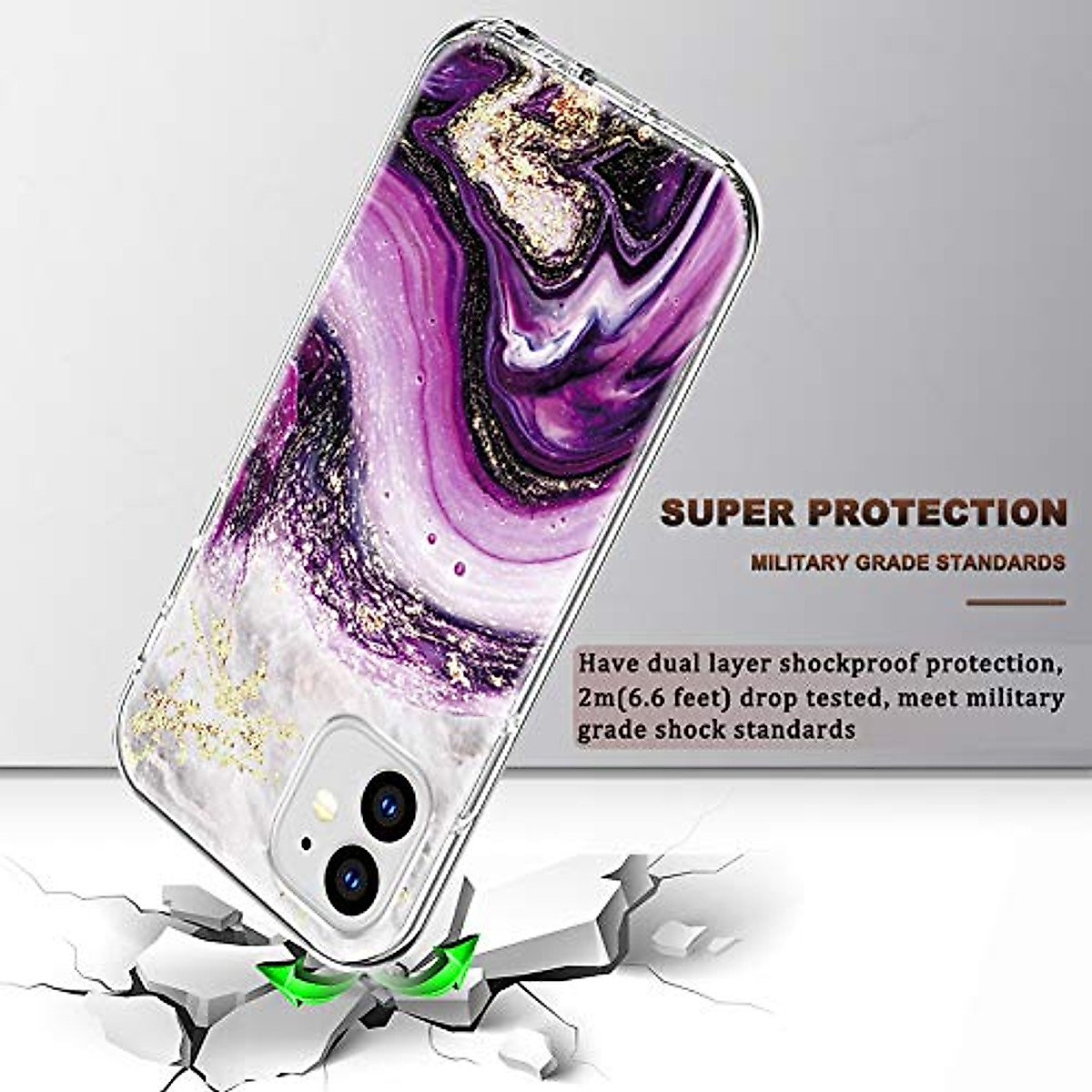 FIRMGE for iPhone 11 Case, with [2 x Tempered Glass Screen Protector] 360 Full-Body Coverage Hard PC+Soft TPU Silicone 3 in 1 Military Grade Heavy Duty Shockproof Phone Protective Cover Marble 04