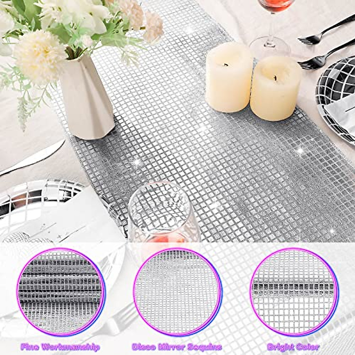 2 Pcs 14 x 72 Inches Glitter Disco Party Table Runner 70s Disco Party Table Cover 70s Birthday Party Supplies The 70s Dance Party Disco Theme Party 80s Hip Hop Party Decoration and Supplies for Table