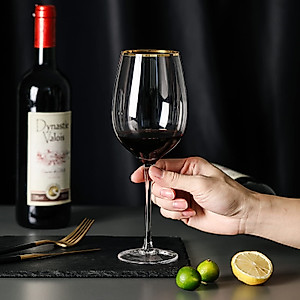 1500° C TABLETOP Gold Rim Stemmed Wine Glasses Set of 4, 21 oz. Crystal Clear Glassware with Long Stem for Red and White Wine