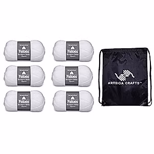 Patons Beehive Baby Sport Solids Angel White 246009-9005 (6-Pack - Same Dye Lot) DK Light Worsted #3 Acrylic, Nylon Yarn for Crocheting and Knitting - Bundle with 1 Artsiga Crafts Project Bag