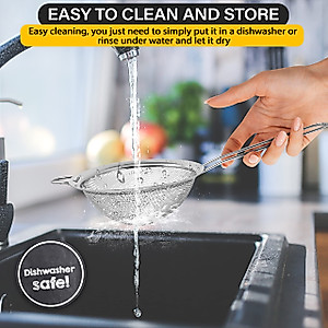 Makerstep Set of 3 Stainless Steel Fine Mesh Strainers Graduated Sizes 3.38", 5.5", 7.87" Strainer Wire Sieve Sifter with Sturdy Handle for Kitchen Gadgets Tools - New Home Kitchen Essentials