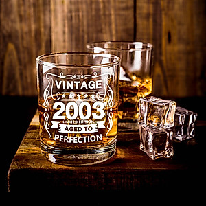 Old Fashioned Glasses-2003-Vintage 2003 Old Time Information 10.25oz Whiskey Rocks Glass -21st Birthday Aged to Perfection - 21 Years Old Gifts Bourbon Scotch Lowball Old Fashioned-1PCS