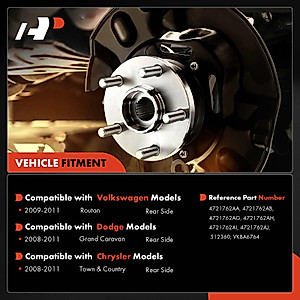 A-Premium 2 x Rear Wheel Bearing and Hub Assembly with ABS & 5-Lug Compatible with Dodge Grand Caravan 2008-2011 & Chrysler Town & Country 2008-2011 & Volkswagen Routan 2009-2011