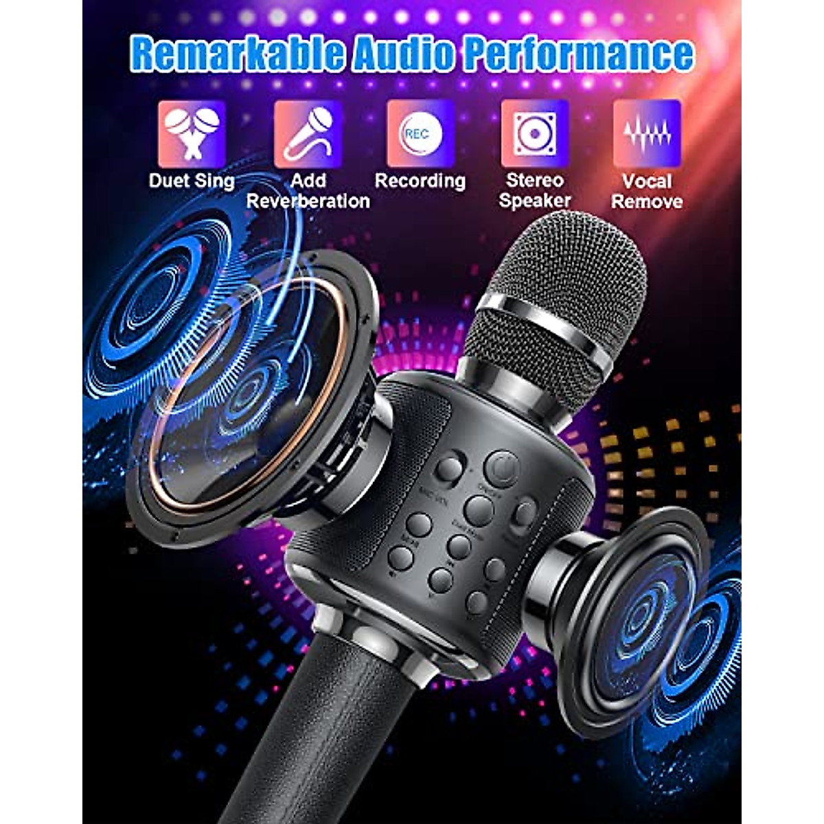 XZL Bluetooth Karaoke Microphone for Kids & Adults, Wireless Rechargeable Mic with Built-in Stereo Speaker, Echo｜Duet Mode｜Recording｜Music Playback, Premium Leather Handle, Portable Storage Case