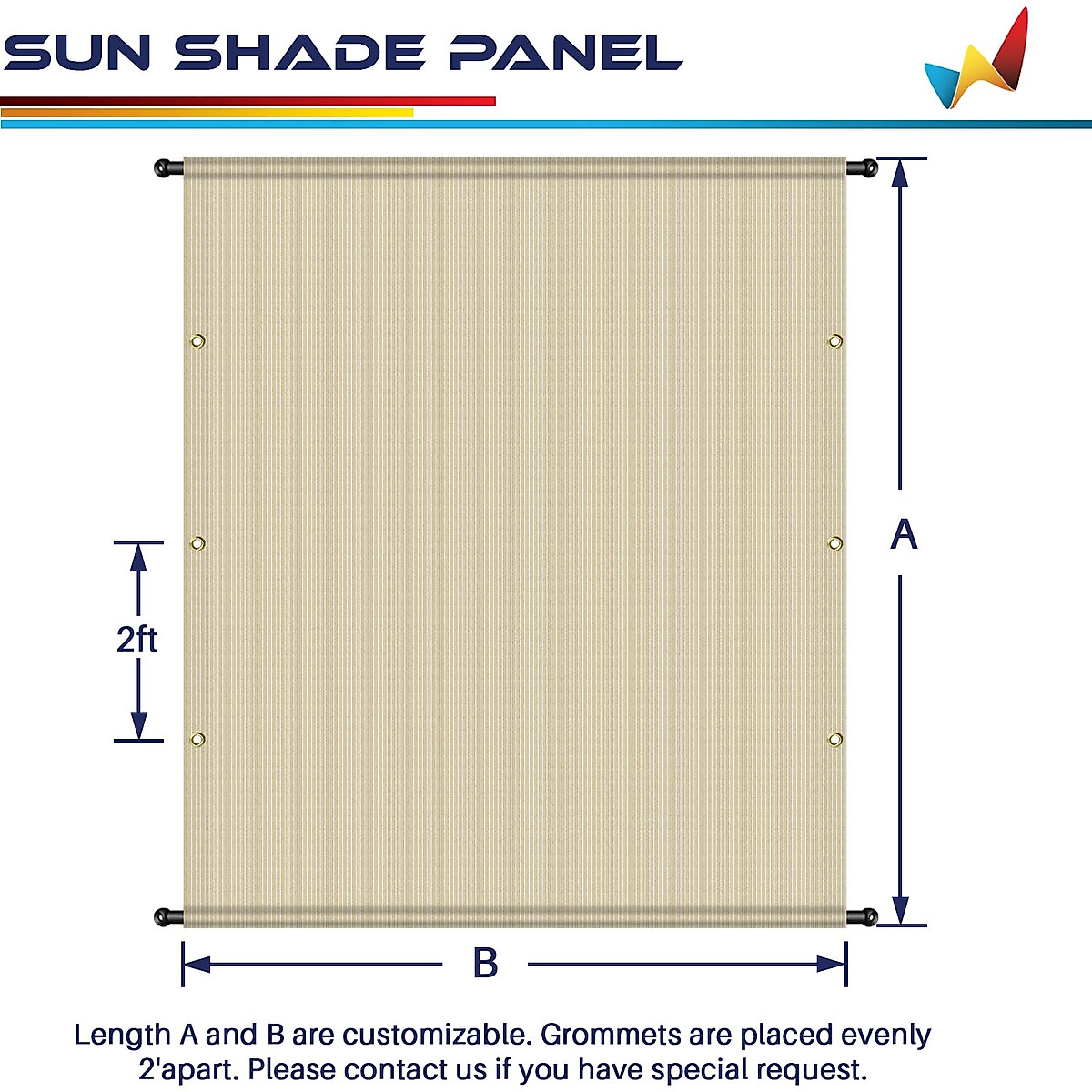 Windscreen4less 8’ x 16’ Universal Replacement Shade Cover Canopy for Pergola Patio Porch Privacy Shade Screen Panel with Grommets on 2 Sides Includes Weighted Rods Breathable UV Block Beige Tan